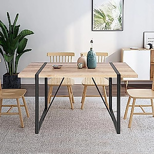 FurniutreR 55 Inch Rectangular Modren Heavy-Duty Metal Frame Room Dining Table, Medium, Oak