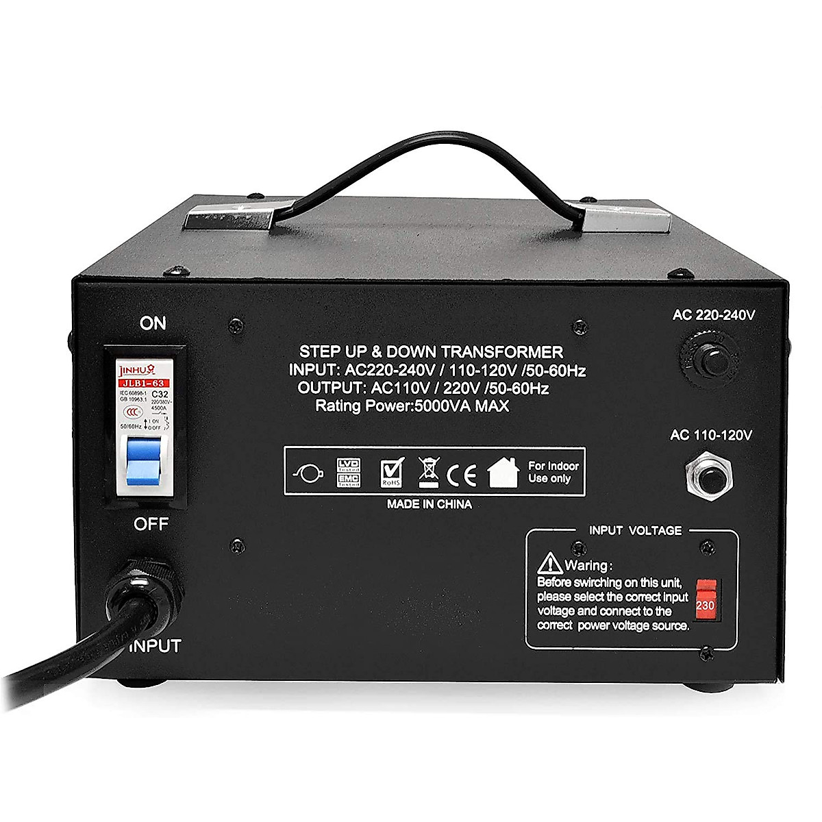 ELC 5000 Watt Voltage Regulator with Transformer - Step Up/Down - 110v to 220v / 220v to 110v Power Converter - Circuit Breaker Protection [3-Years Warranty]