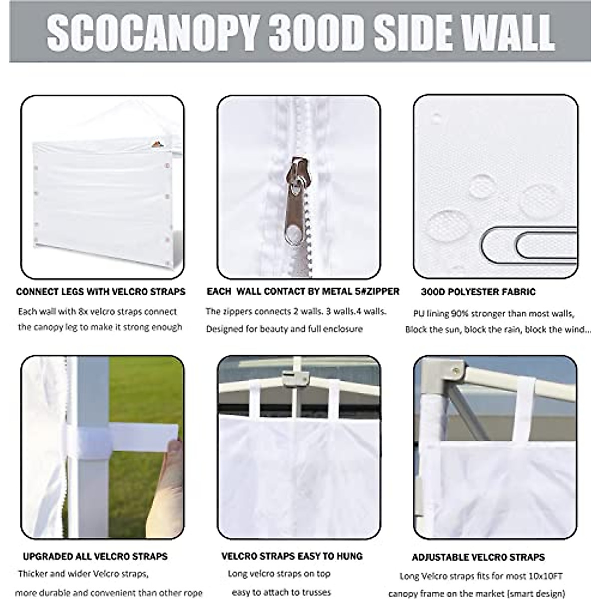 SCOCANOPY Sidewall for 10x10 Canopy Frame, 2 Pieces Sunwalls Only,White