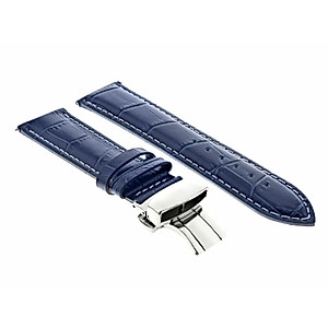 Ewatchparts 19MM LEATHER WATCH STRAP COMPATIBLE WITH IWC PILOT PORTUGUESE WATCH DEPLOYMENT BUCKLE BLUE