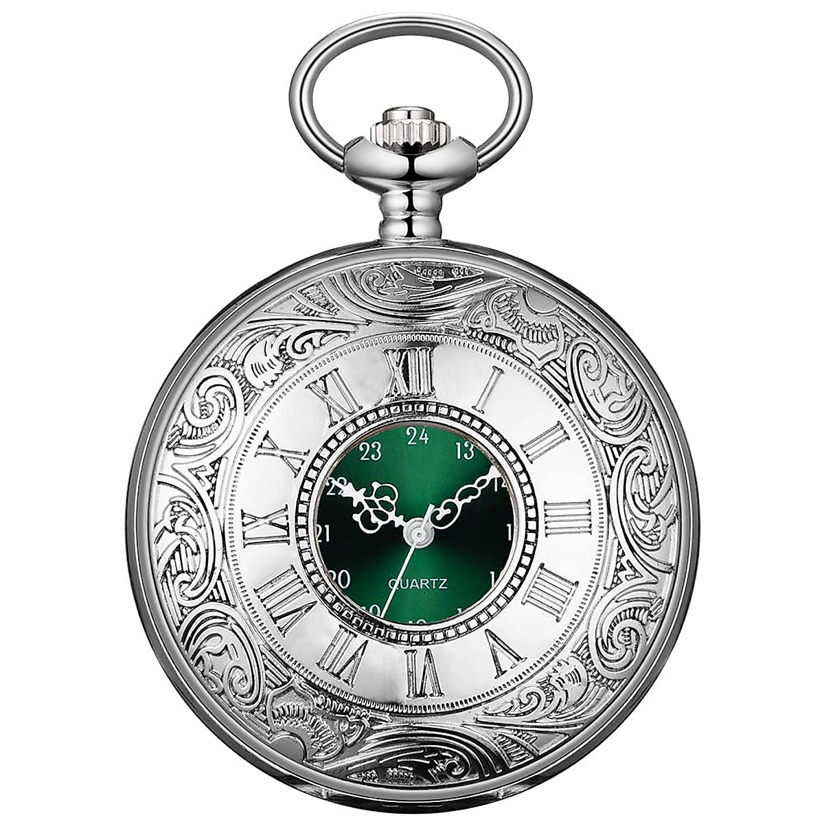 BOSHIYA Quartz Pocket Watch with Chain Mens Vintage Steampunk Pocket Watch/Roman Numerals/Hollowed Out Watch Cover/Gift Box