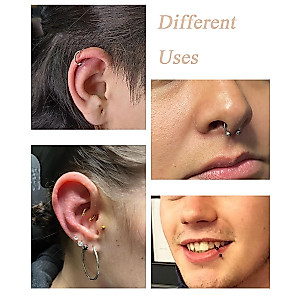 LOREMOW 24Pcs 18G 16G Stainless Steel Septum Nose Rings Horseshoe Nose Hoops for Men Women Lip Ring Cartilage Tragus Helix Daith Earrings Septum Piercing Jewelry Replacement Balls Spikes 16G GS