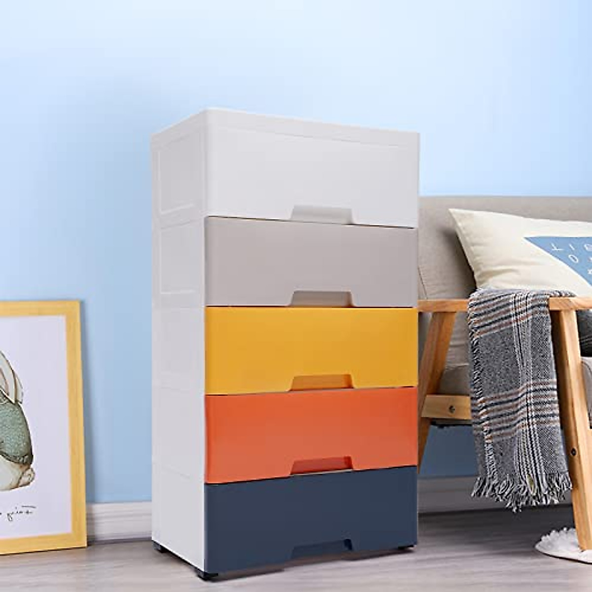 5 Layers Plastic Storage Cabinet, Storage Dresser with 5 Drawers, Organizer Unit for Hallway Entryway, Home Furniture Suitable for Boy's Girl's Room, Playroom, Bedroom