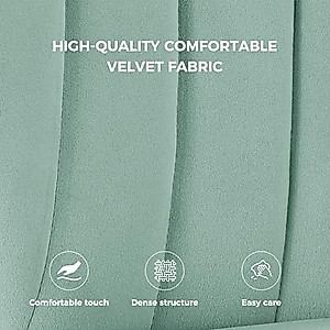 HULALA HOME Velvet Dining Chairs, Modern Small Armless Accent Chair with Gold Metal Legs, Living Room Upholstered Cute Side Chair, Elegant Tufted Back Vanity Chair for Bedroom/Beauty Room-SAGE