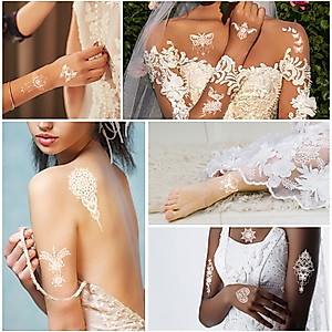 White Lace Temporary Tattoos, Konsait Butterfly Mandala White Tattoos Stickers that Look Real and Last Long Body Tattoos for Women Teens and Girls Wedding Makeup 12 Sheets