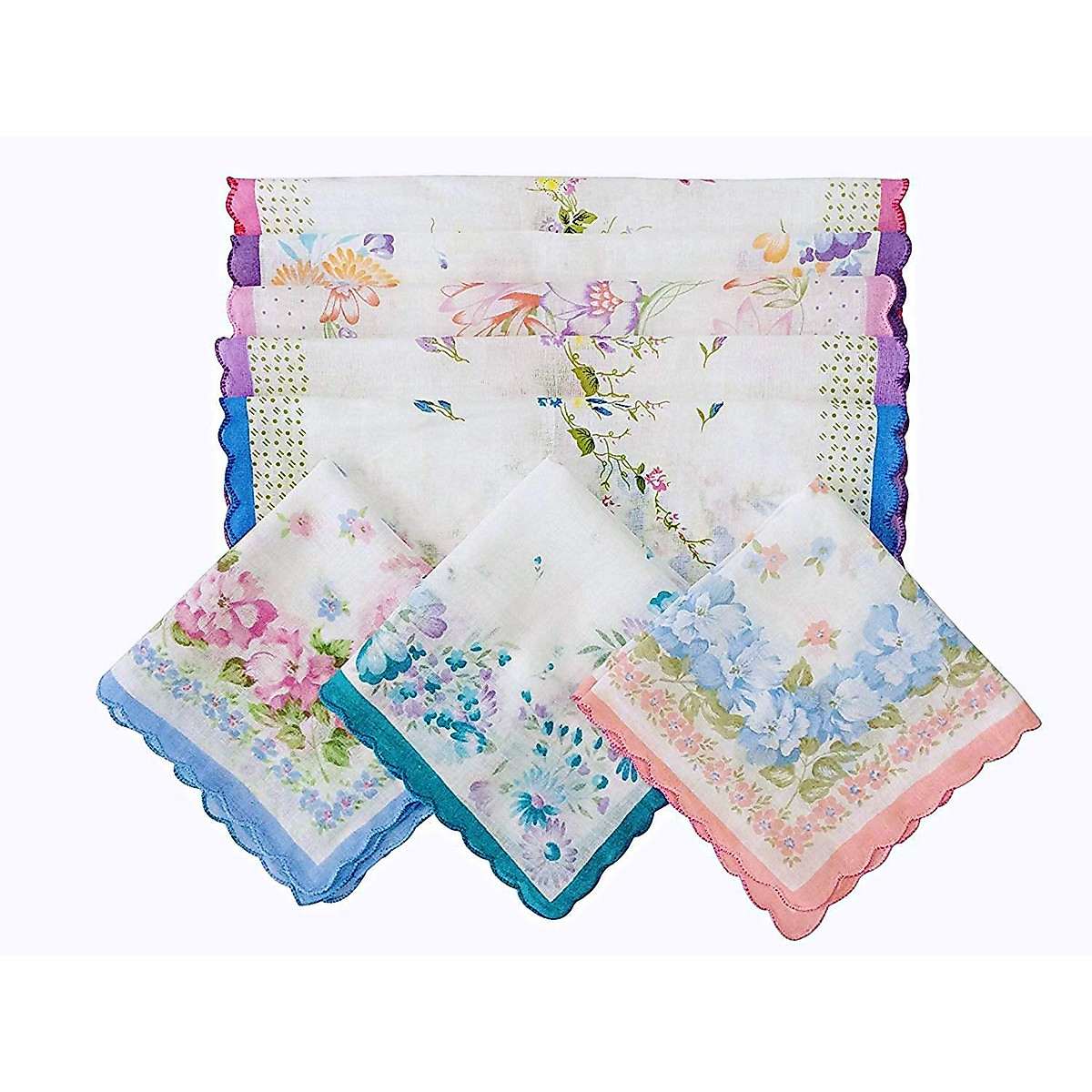 Forlisea 10 Pieces Womens Beautiful Cotton Floral Handkerchief Wendding Party Fabric Hanky