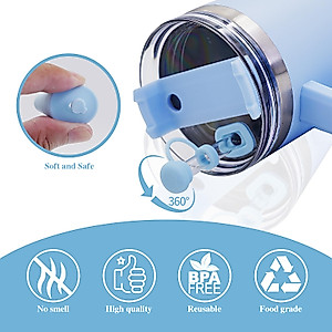 YKIAMGH Spill Stopper for Stanley Cup 40oz 30oz Tumbler with Handle Quencher Accessories, Include Reusable Straw Cover, Leak Stopper and Spill Plug Lid, 6pcs (H2.0, Blue)