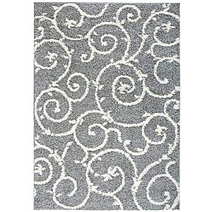 Cozy Contemporary Scroll L.Grey-White 3'3" X 5' Indoor Shag Area Rug
