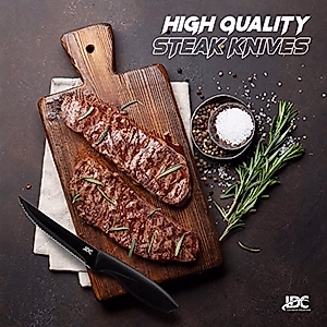 Lux Decor Collection Steak Knives - Black Steak Knives Set of 8 | m, Stainless Steel Ultra Sharp Serrated Steak Knives | Scratch Resistant & Dishwasher Safe knife Set | Sharp Knife Set