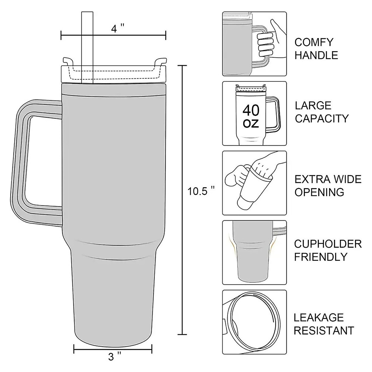 40 Oz Tumbler With Lid and Straw, Stainless Steel Water Bottle With Handle, Insulated Tumbler for Everyday Use (Cream)