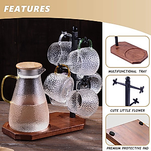 Mug Tree for Large Mugs, Mug Holder for Counter, Coffee Mug Tree for Counter, Mug Rack with 6 Hooks and Coffee Pot Tray, Multi-Function Mug Stand for Counter, Coffee Bar Accessory & Kitchen Organizer