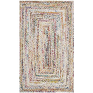 SAFAVIEH Braided Collection Accent Rug - 3' x 5', Ivory & Multi, Handmade Boho Reversible Cotton, Ideal for High Traffic Areas in Entryway, Living Room, Bedroom (BRD210B)