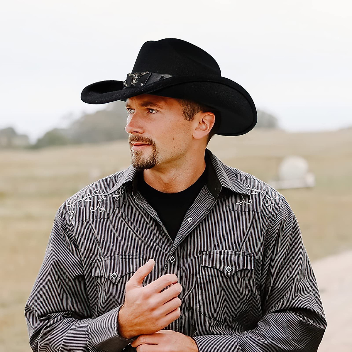 Kalerona Black Cowboy Hats for Women & Men Cowgirl Hats with Belt