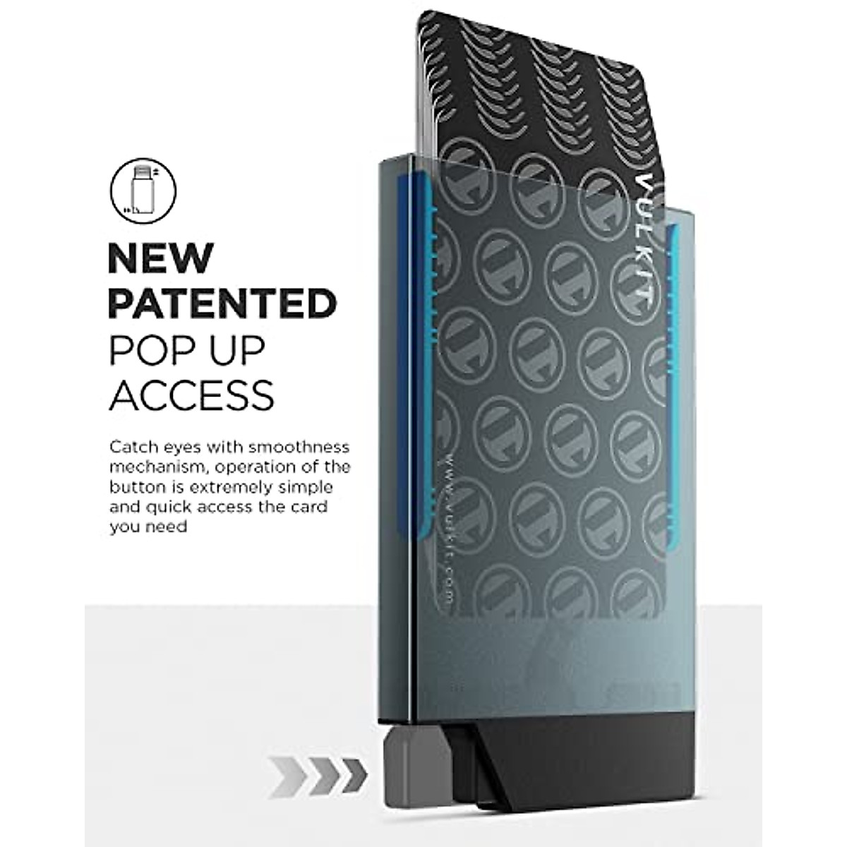 VULKIT Pop up Credit Card Holder Minimalist Metal Business Card Case RFID Blocking Front Pocket Wallet for Men or Women(Space Grey)