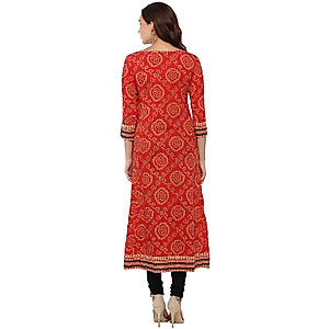 Yash Gallery Women's Plus Size Women's Cotton Bandhani Anarkali kurta for Women (Red)