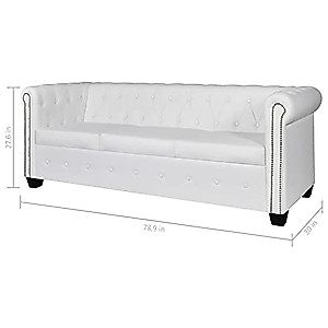 Makastle Artificial Leather Chesterfield Sofa with Studded Decorate and Curved Arms, Wooden Frame 3-Seater Couch Modern Thickly Padded Seat Furniture 78.9" x 30" x 27.6"