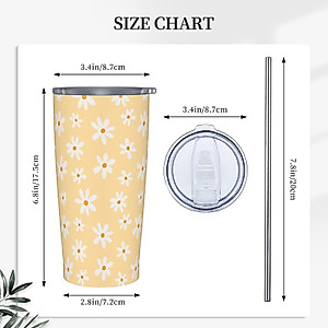 CHASOEA Daisy Tumbler 20oz Floral Stainless Steel Insulated Tumblers with Lid and Straw Yellow Travel Coffee Mug Tea Wine Cups Water Bottle Daisy Gifts for Women