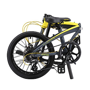 KESPOR Thunderbolt D8 Folding Bike for Adults, 20-inch Wheels, Rear Carry Rack, Shimano 8 Speed Alloy Easy Folding, Disc Brake (Yellow)
