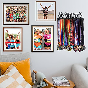 Goutoports Medal Holder Display Hanger Rack Frame for Sport Race Runner - She Believed She Could - Sturdy Black Steel Metal Over 60 Medals Easy to Install
