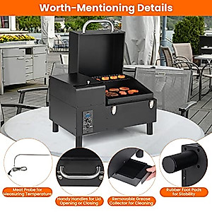 ORALNER Portable Pellet Smoker Grill, 8 in 1 Tabletop Outdoor BBQ Grilling Stove for Tailgating RV Travel Camping Apartment Cooking, Small Wood Pellet Meat Smokers w/LED Screen, Temperature Probe