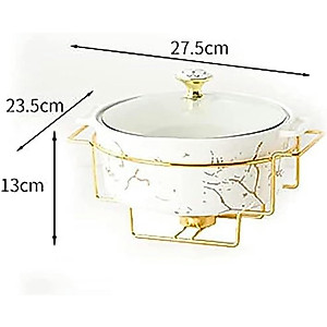 Food Warmer for Parties Buffets, Food Warming Tray Round Chafing Dish Buffet Set, Ceramic Marble Finish Chafer with Glass Lid, Chafer and Buffet Warmer Set for Buffet Weddings Parties