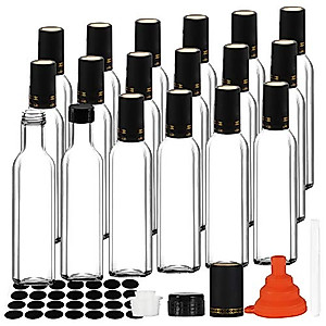 WERTIOO Hot Sauce Bottles, 18 Pack 8.5 OZ Quadra Bottles with Leak Proof Screw Caps, Glass Square Bottles With Caps Shrink Capsules for Oil, Vinegar, Syrup, Salad Dressing, Juicing