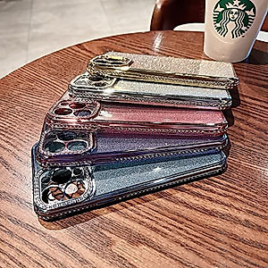 MINSCOSE Compatible with iPhone 13 Pro Max Case,Luxury Glitter Rhinestone Bling Diamond Sparkle Shiny Bumper and Camera Lens Design Clear Phone Case for Women Girls-Gold