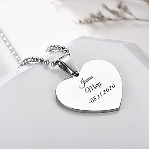 AIPNIS Personalized Custom Photo Text Engraved Stainless Steel Heart Necklace Dog Tags Necklace Message Pendant Customized Birthday Gift