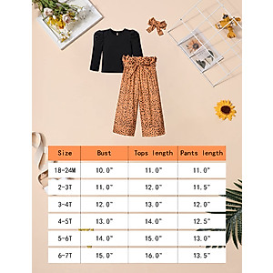 MIGU Toddler Girl Clothes 4T-5T Girls Fashion Clothes Black Round Neck Puff Sleeves Knitted Shirt Long Sleeve Top Leopard Print Spotted Pants Headband 3Pcs Girls Gifts Set