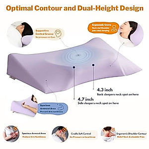 SLEEPY TOAST Neck Pillow for Sleeping fits Shoulder Perfectly, Side Sleeper Pillow with Armrest Area, Memory Foam Pillows for Neck and Shoulder Pain Relief, Cooling Pillow Cases (Purple)