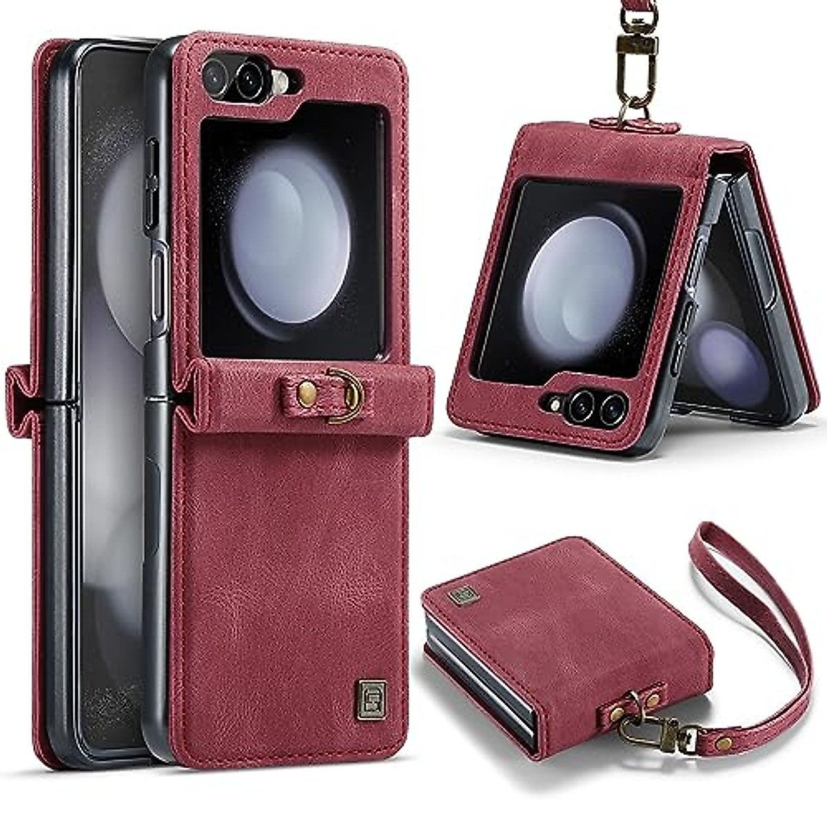 Phone Protective flip case Wallet Case Compatible with Samsung Galaxy Z Flip 5,Retro Real Cowhide Leather Folio Flip Wallet Magnetic Slim Phone Cover|Card Holder, Anti-Drop,Full Protection Protective