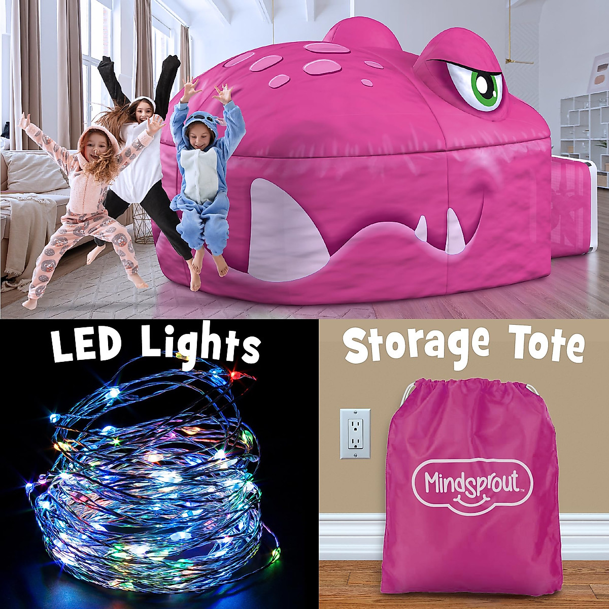 Light-Up Air Tent, Inflatable Blow Up Tent - 30 Seconds Setup - Kids Toys, Age 3 4 5 6 7 8 Years Old - Fort Building - Birthday Gift Idea for Boys and Girls Ages 4-6, Dinosaur Toys