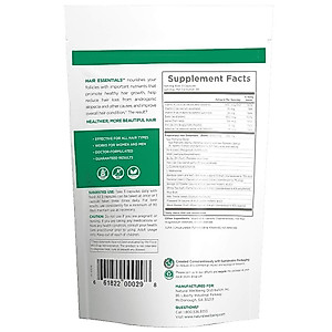 Natural Wellbeing Hair Essentials - Supports Healthy Hair with Saw Palmetto (for DHT), Biotin, Bamboo Silica - Natural Supplement for Women and Men. 90 Veg Caps (1-Month Supply)