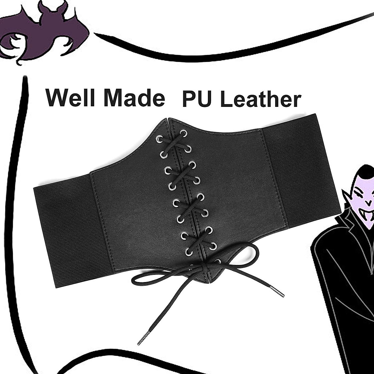 SUOSDEY Women Black Waist Cinch Belt Lace-up Elastic Waspie Corset Costume Belt