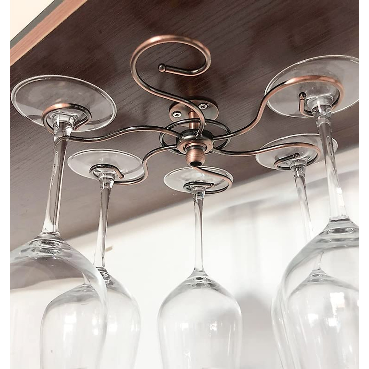 NAGATA Wine Glass Rack Under Cabinet, 360° Rotating Wine Glass Holder, Wine Glass Drying Rack Kitchen Cabinet Storage and Wine Cabinet Decoration.