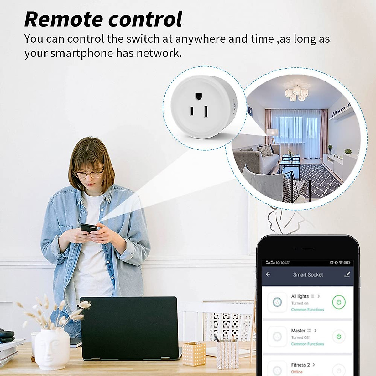 2pack Smart Plug Socket Mini Outlet with Schedule,Remote Control your Devices,Occupies Only One Socket, Compatible with Alexa Echo Google Home Assistant, christmas light socket Timing Function