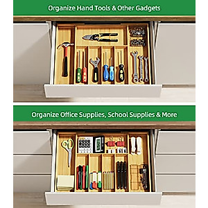 Delamu Expandable Silverware Organizer with Cutlery Organizer in Drawer, Flatware Utensil Organizer with Knife Organizer, Bamboo Kitchen Drawer Organizer for Large Utensils, Silverware Tray for Drawer