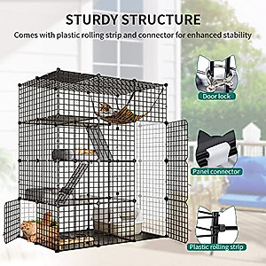 YITAHOME Cat Cage Indoor Large 4-Tier Cat Enclosure Metal Wire Cat Kennels DIY Cat Playpen Catio with Large Hammock for 1-3 Cats