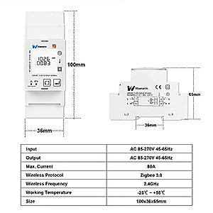 WAMARIN Smart Multifuctional Energy Meter 2 Wire Single Phase 80A, WIFI Electricity Usage Digital Monitor, Remote Control Current Voltage Protection, Compatible with Alexa Google Assistant, 2121