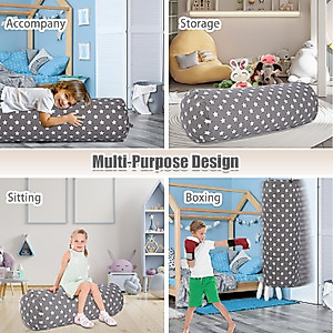 SANFERGE Stuffed Animal Storage Bean Bag Chair Cover (No Filler), Cylinder Plush Toy Storage Stuff and Sit Seat for Kids Boys and Girls, Canvas Large Soft Sit & Play Sofa with YKK Zipper