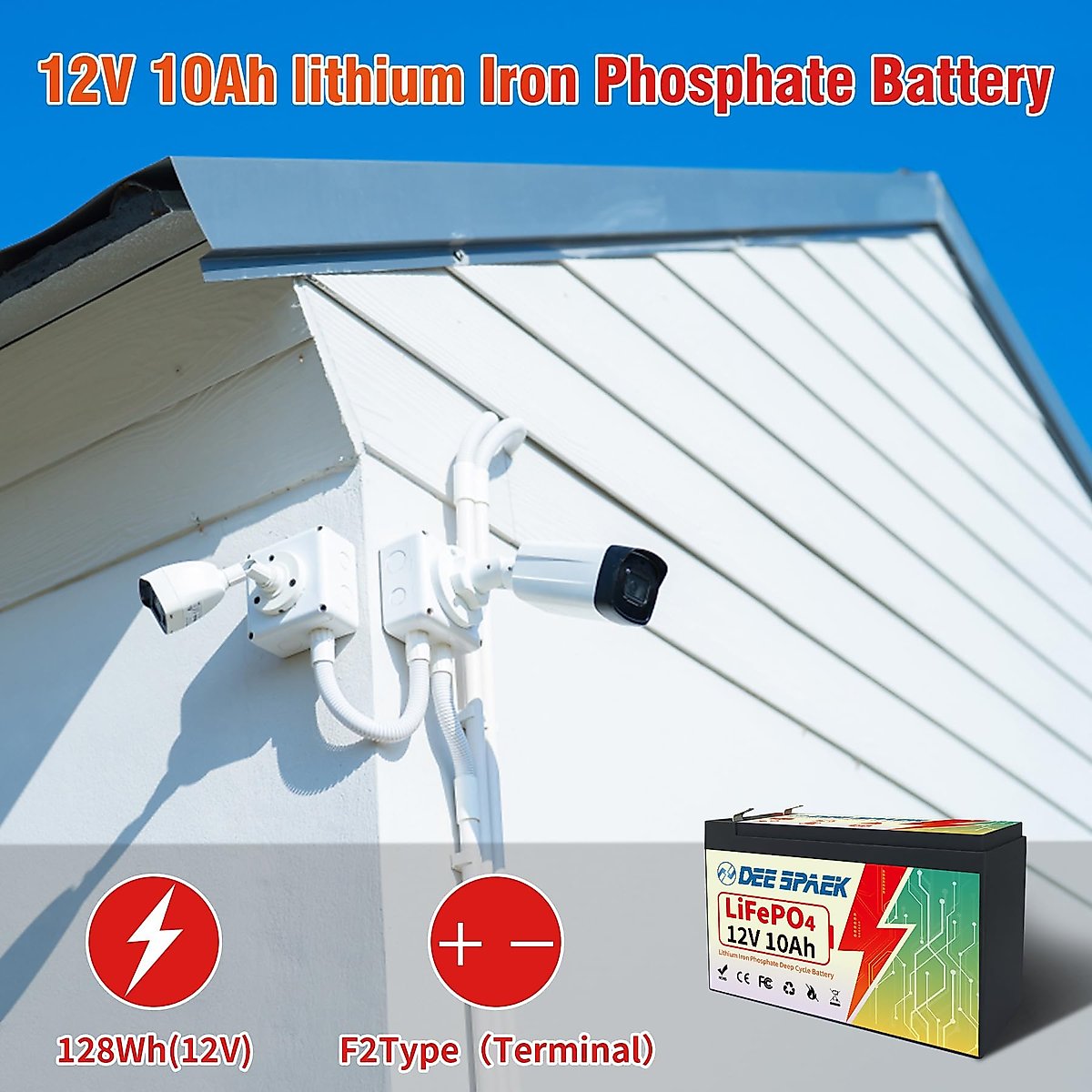 DEESPAEK 12V 10Ah LiFePO4 Battery, Rechargeable Deep Cycle Lithium Batteries with 10A BMS, Perfect for Alarm System, Backup UPS, Radio, and Emergency Lighting