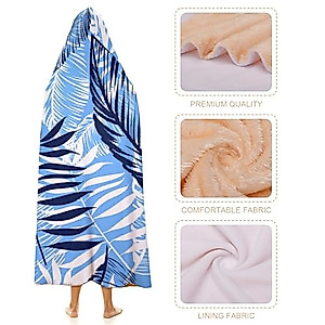 TaoYTao 50"x60" Women Summer Flower Blue Blanket Hoodie, Foldable Wearable Funny Hooded Blanket Robe Cloak, Christmas Birthday Gifts Anniversary For Wife Girlfriend Women