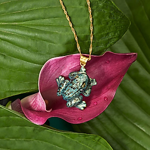 Ross-Simons Italian Green Enamel Frog Pendant Necklace in 18kt Gold Over Sterling