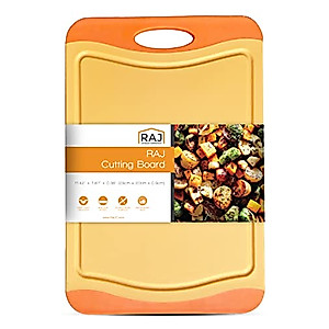 Raj Plastic Cutting Board Reversible Cutting board, Dishwasher Safe, Chopping Boards, Juice Groove, Large Handle, Non-Slip, BPA Free (Small (11.42" x 7.87"), Orange)