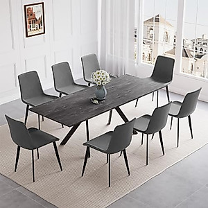jiexi Extendable Dining Table Set for 6-8 Seat, Rectangular Solid Slate Stone Top with 4 Faux Leather Dining, Modern Kitchen Table with Extension Leaf, Extendable 55'' to 71'' for Kitchen Restaurant
