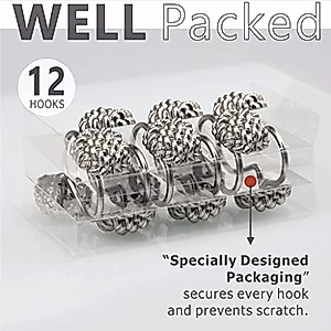 Decorative Shower Curtain Hooks Rings: PopKozzi Rust Proof Matte Nickel Metal Shower Curtain Rings - Boho Nautical Silver Shower Curtain Hangers for Bathroom - Set of 12