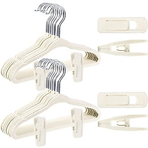Tanlade 100 Pcs Kids Velvet Hangers with Clips Non Slip Baby Hangers for Closet Baby Clothes Hangers Heavy Duty Children's Closet Flocked Hangers for Pants Baby Girl and Kids Space Saving (Beige)