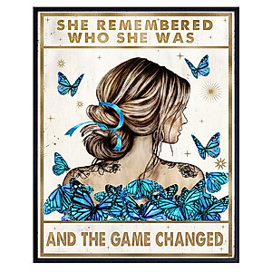 Inspiration Wall Art & Decor - She Remembered - Boho-chic Boho Hippie Wall Art - Encouraging Wall Decor - Blue Home Office Living room Bedroom Wall Decor for Woman Motivational poster - Positive Quote