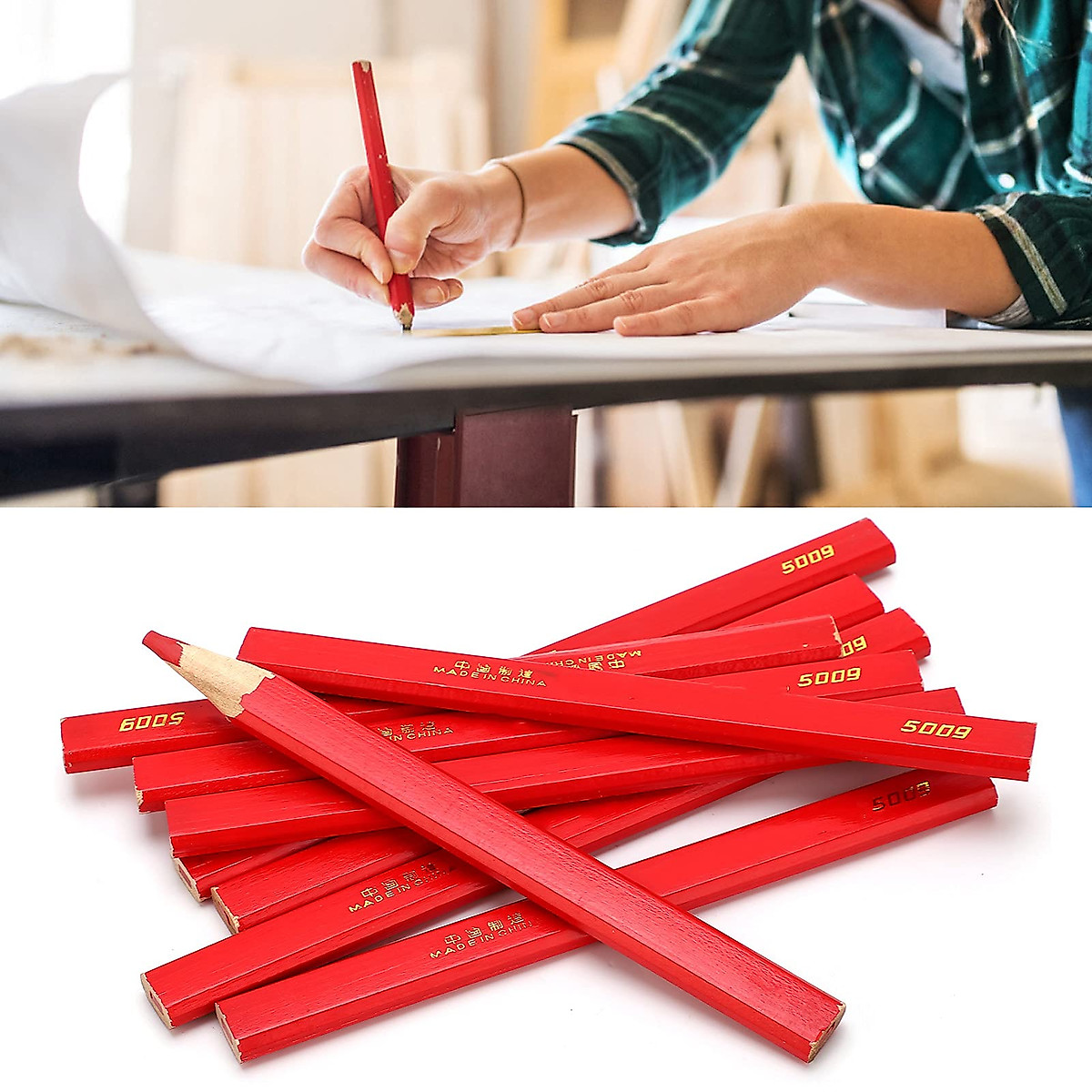 10pcs Carpenter Pencils Builders 170mm Octagonal Red Woodworking Pencils Woodworking Marking Tool