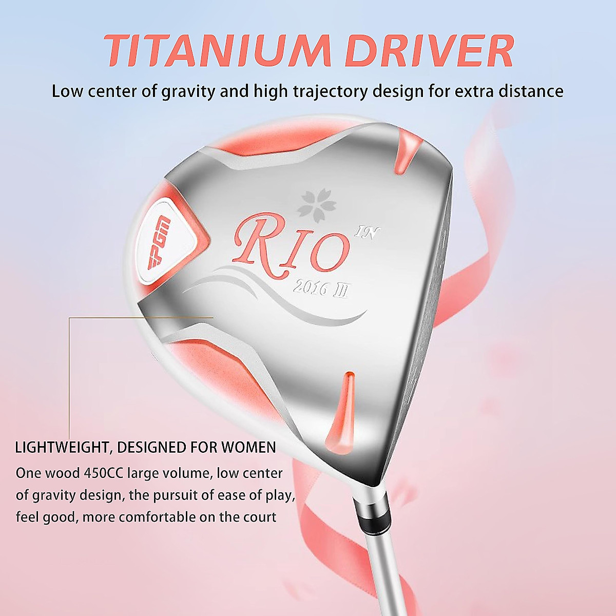 PGM Women's 4-Piece Golf Club Set - Titanium 1 Wood, 2 Irons, 1 Putter with Golf Stand Bag - Graphite Shaft - Right Handed